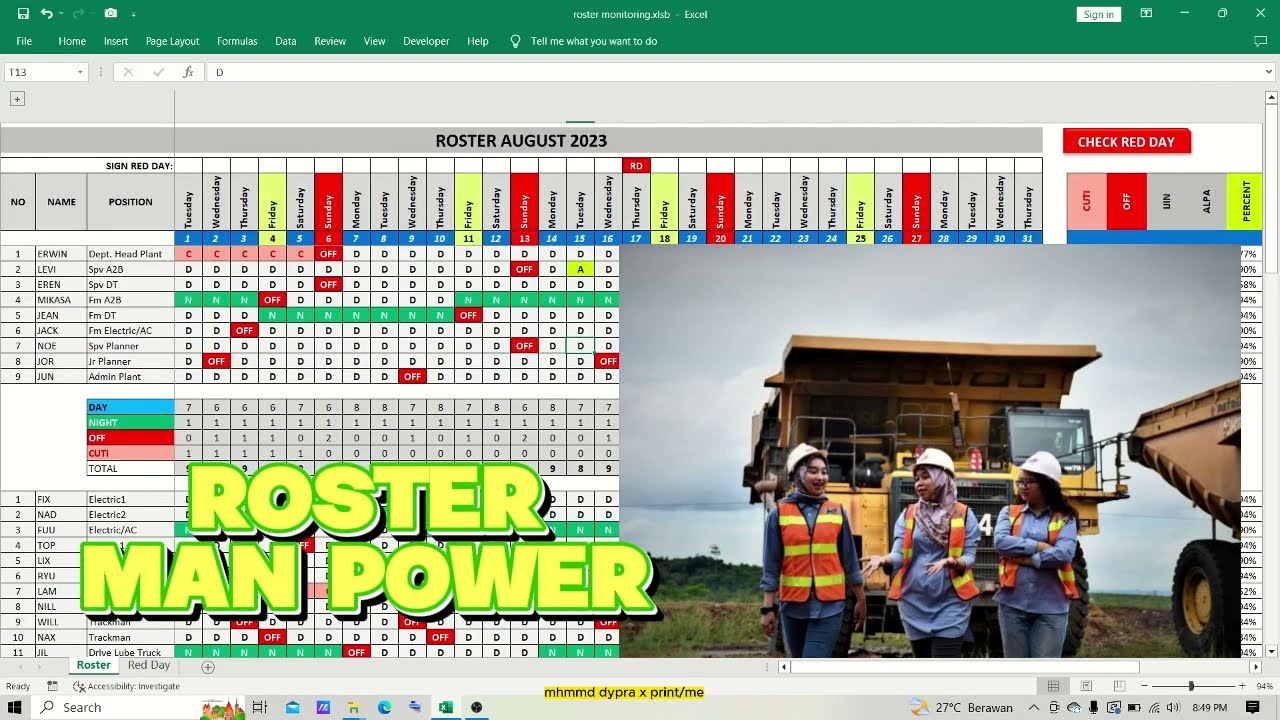 PEKERJAAN ADMIN TAMBANG - MEMBUAT ROSTER MAN POWER