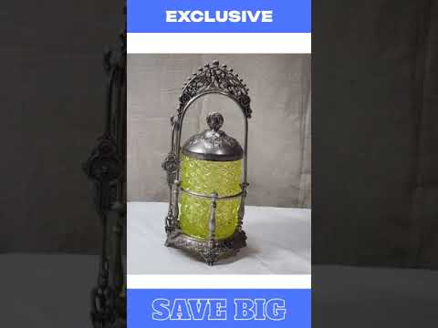Vintage Vaseline Uranium /Pickle Castor, Button and Stars Glass Jar