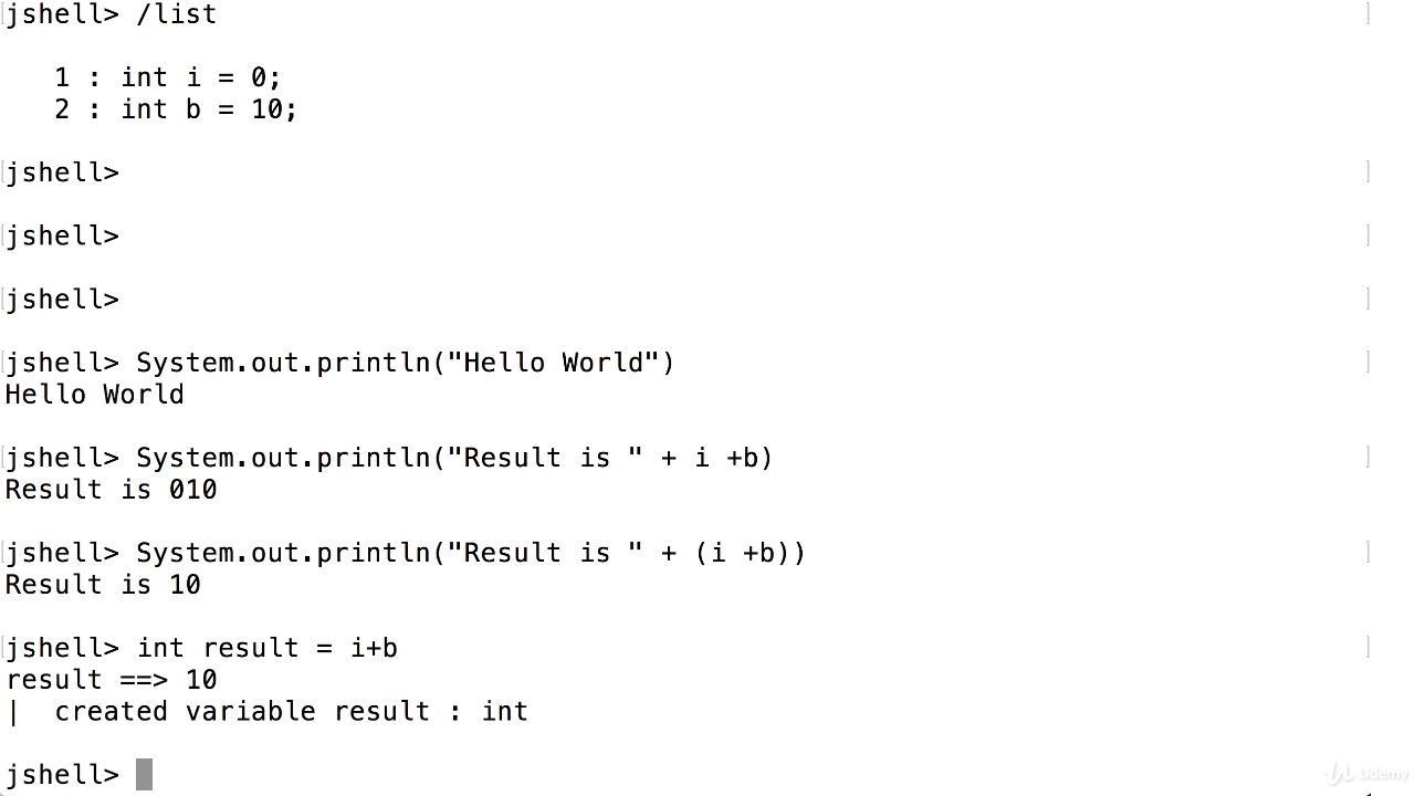 Java 9 Masterclass - Beginner to Expert : Java 9 - Intro to Jshell