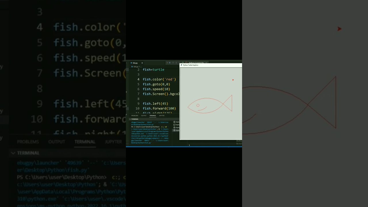 Created fish using python turtle|  #shorts