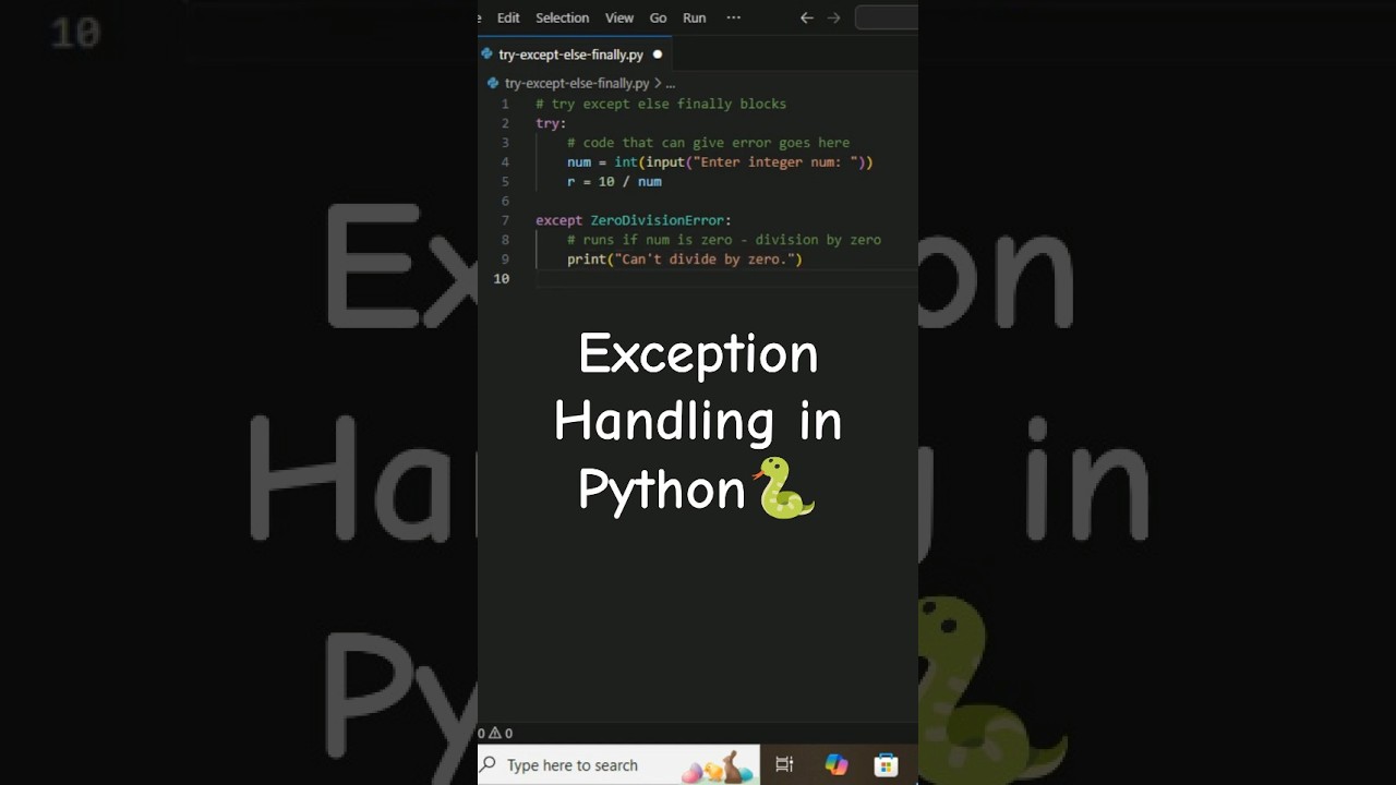 exception handling in python with try-except-else-finally🔥🐍 #exceptionhandling #programming #coding