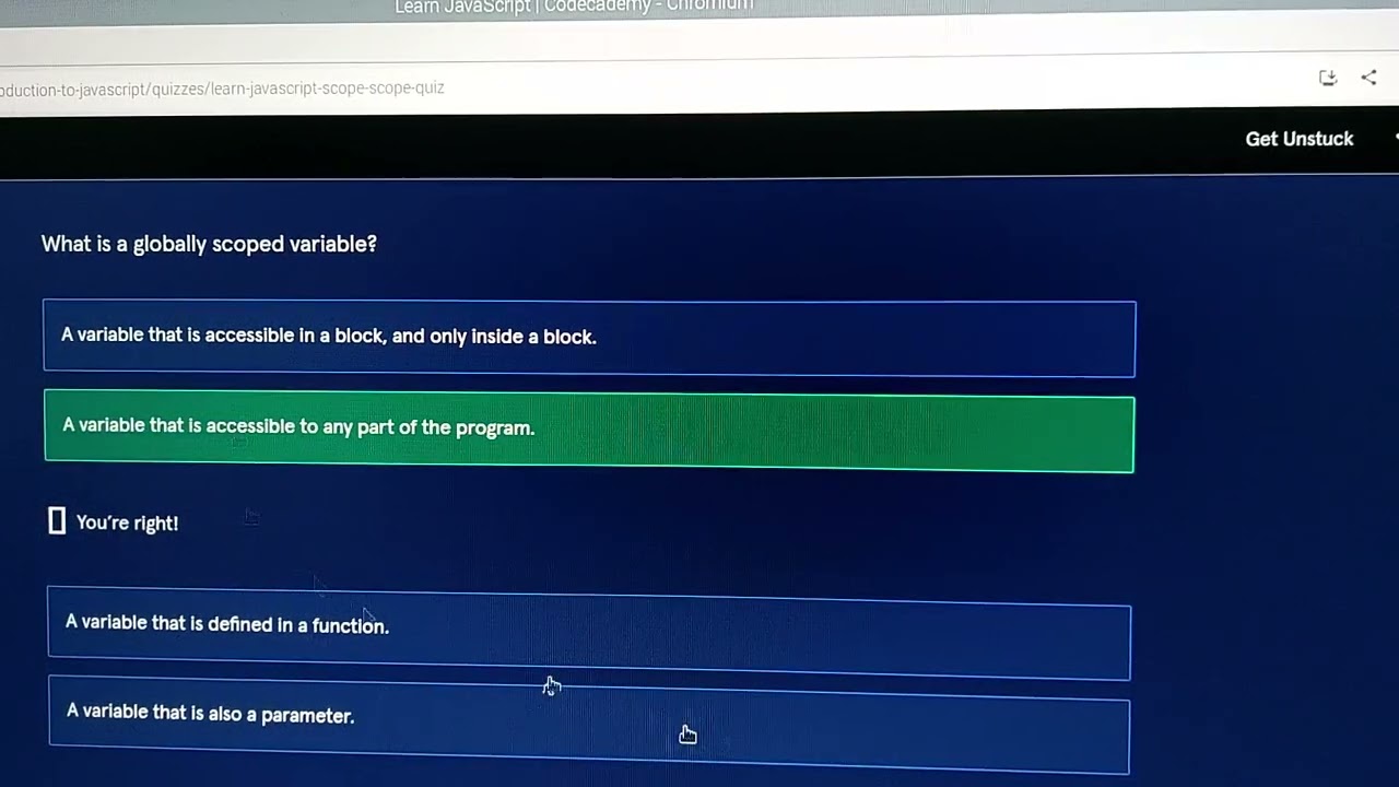 JavaScript Basics: Codecademy Scope Quiz with Adam Jackson.