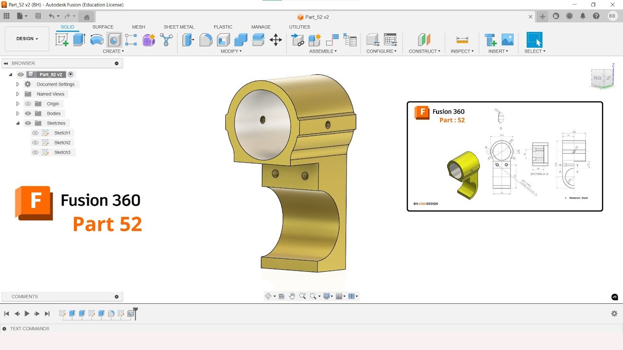 Fusion 360 tutorial 3D Modeling: Part 52