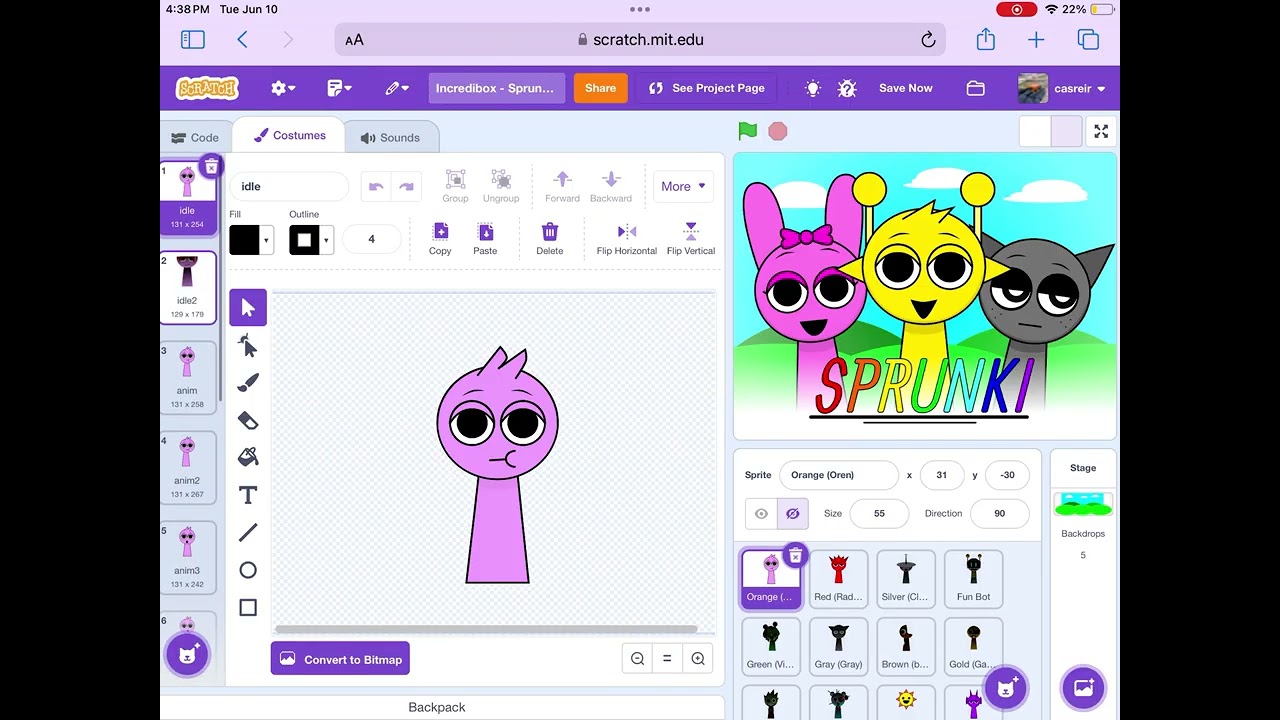 Making one character in sprunki (scratch)