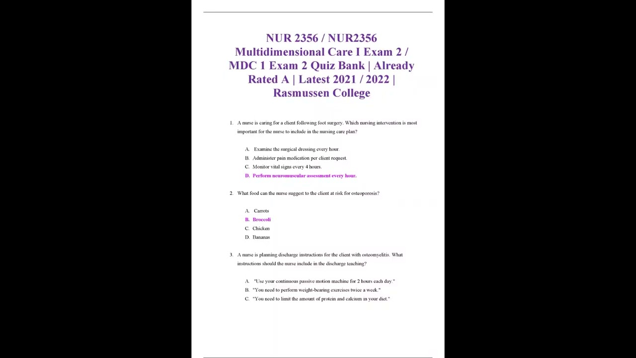 NUR 2356   NUR2356 Multidimensional Care I Exam 2  MDC 1 Exam 2 Quiz Bank   Already Rated A  Latest