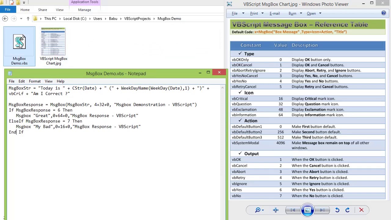 VBScript MsgBox Demo