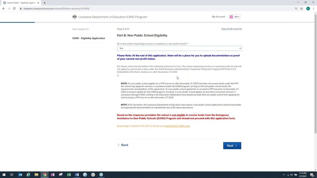 EANS Program Application Walkthrough