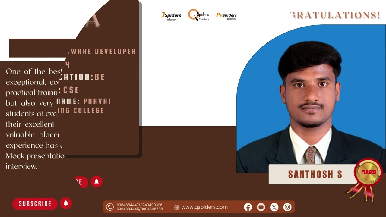 Congratulations Santhosh S for getting placed as a Software developer