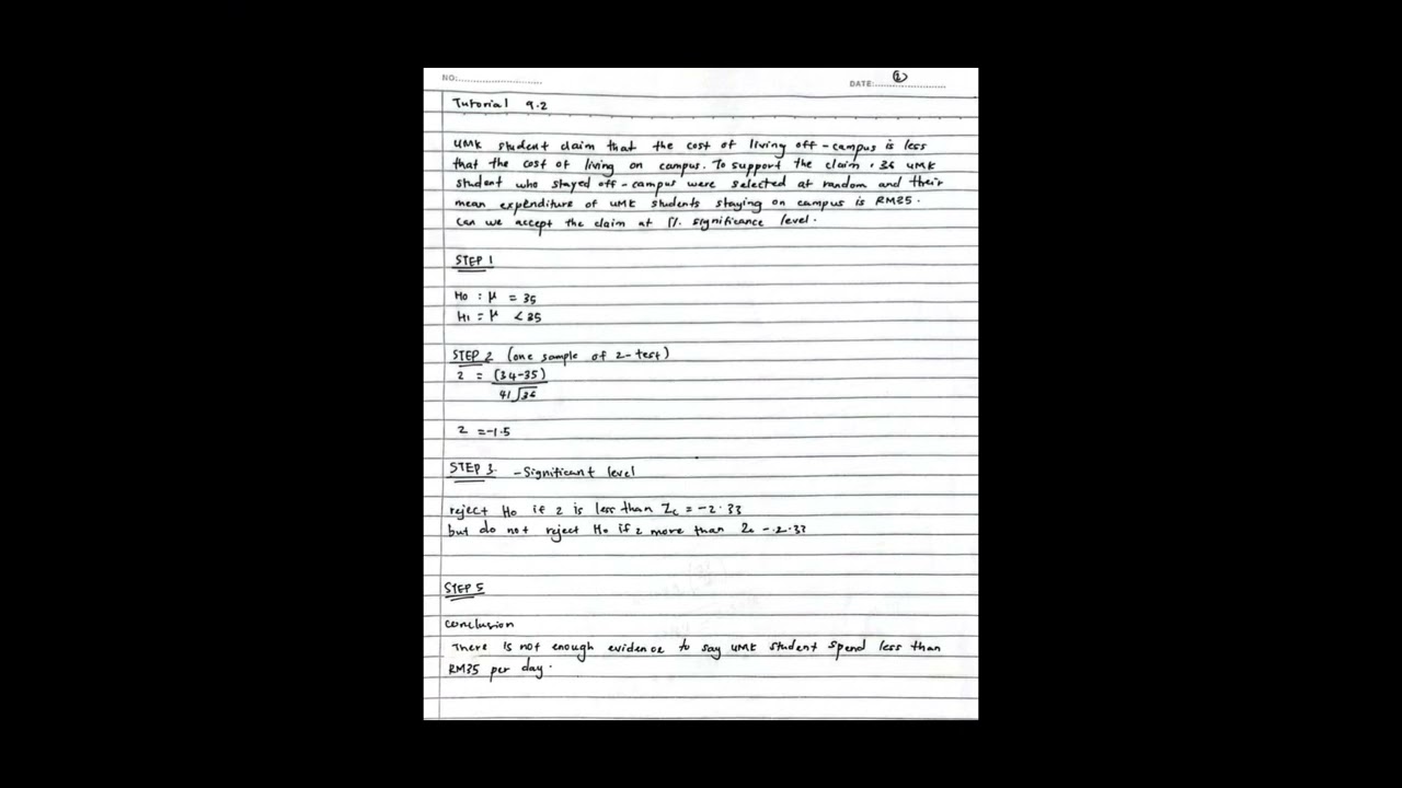 TUTORIAL 9 ( regarding hypothesis testing ) 