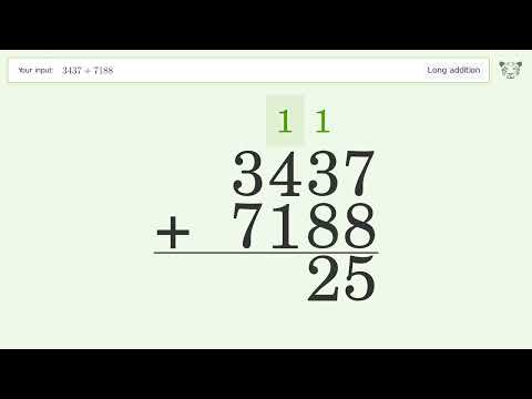 Long Addition Problem 3437+7188: Step-by-Step Video Solution | Tiger Algebra