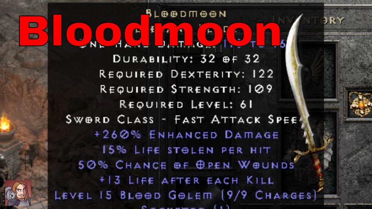 D2R Unique Items - Bloodmoon (Elegant Blade)