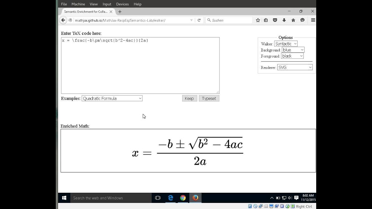 MathJax a11y tool demo -- NVDA with Firefox on Windows 10