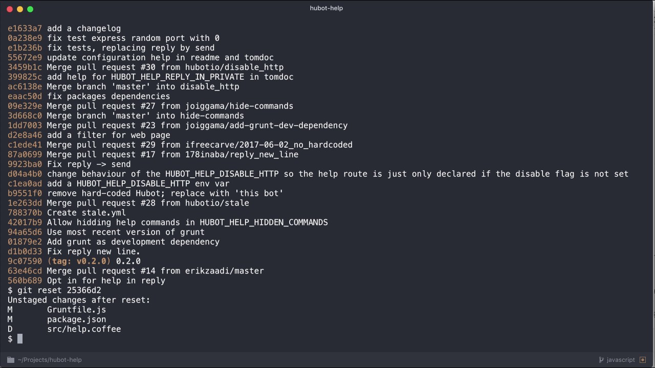Tutorial: convert hubot-help from coffeescript to javascript
