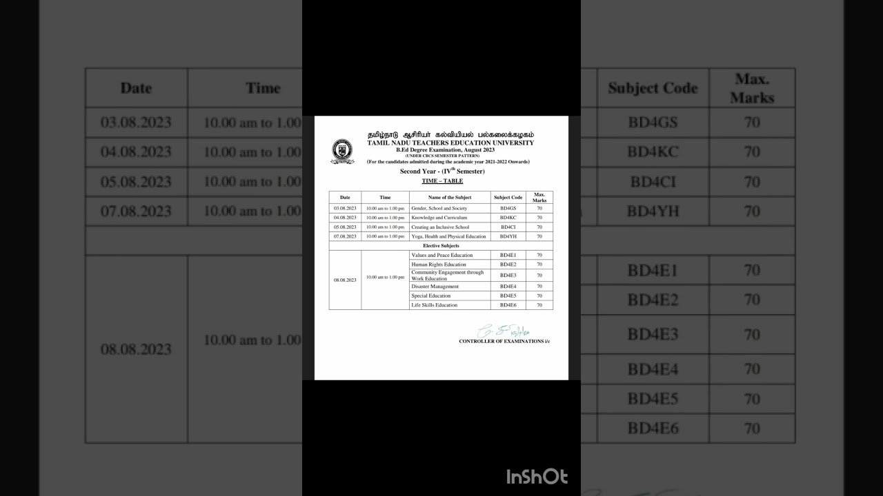 b Ed 4th semester timetable