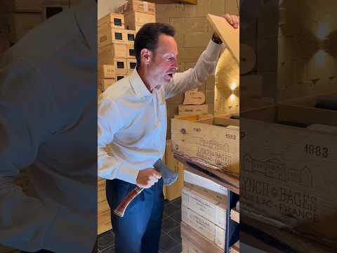 Opening a wine case with an imperial bottle of 1983 Chateau Lynch-Bages in it...🤩 @maxiriedel #wine