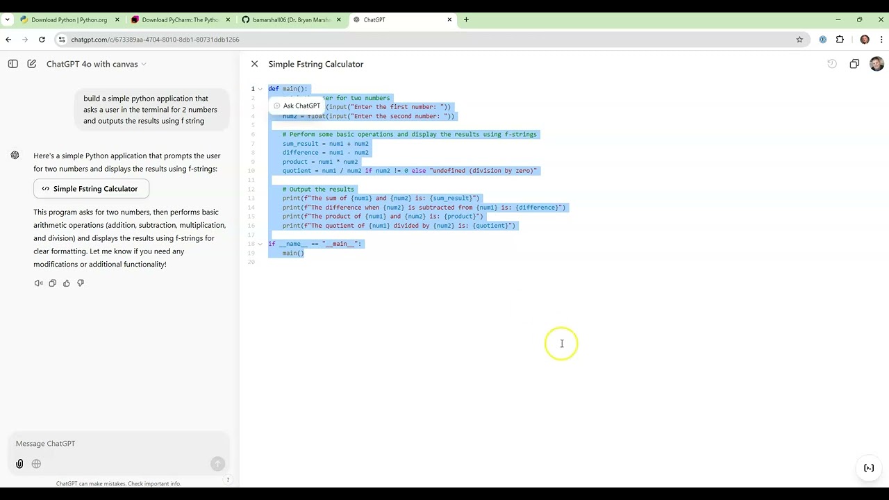 Python Full Stack - Module 1 - Lesson 3 - Using GitHub Copilot and ChatGTP w/ Canvas