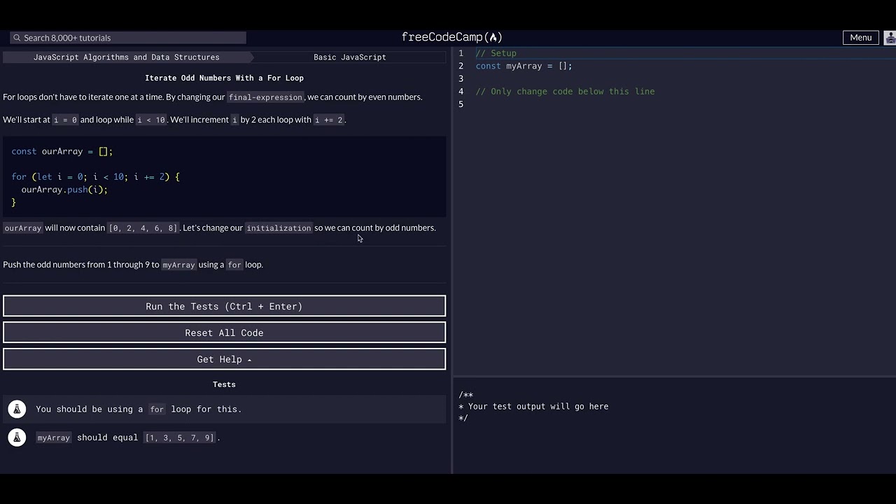 Iterate Odd Numbers With a For Loop - Free Code Camp Help - Basic Javascript - Algorithms & Data