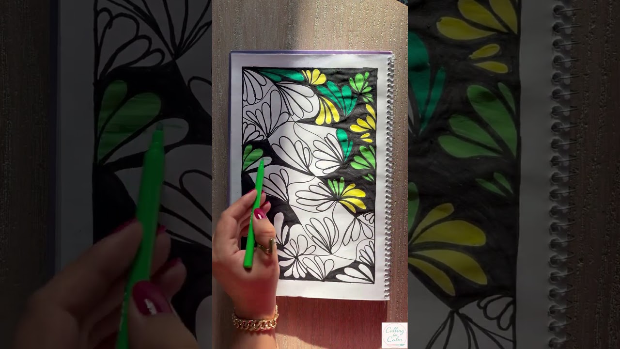 Relaxing Floral Drawing 🌿 | Satisfying Yellow & Green Petal Pattern