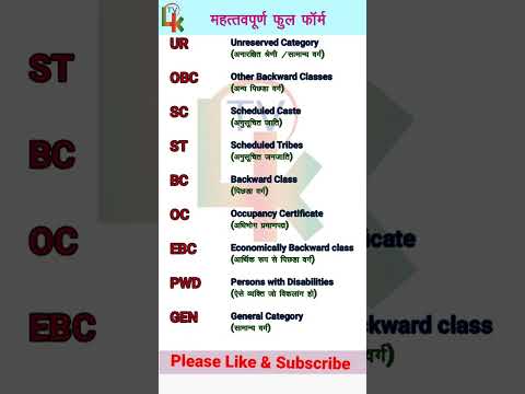 SC, ST, OBC, BC, EBC, PWD, UR ka Full Form | Full Form | Important Full Form