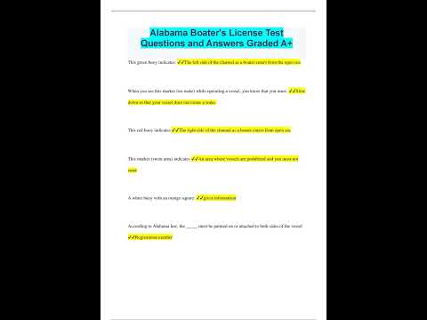 Alabama Boater's License Test Questions and Answers Graded A+