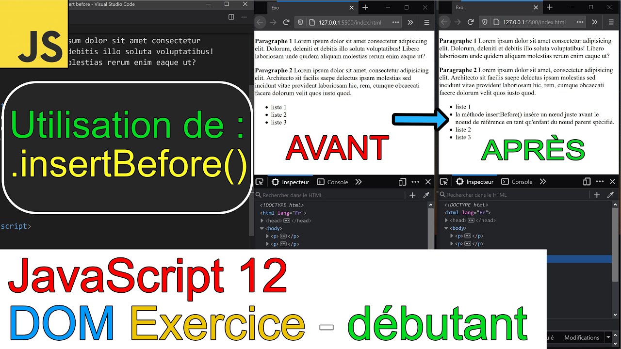JavaScript 12 - DOM - Exercise - Using the insertBefore() method - Beginner