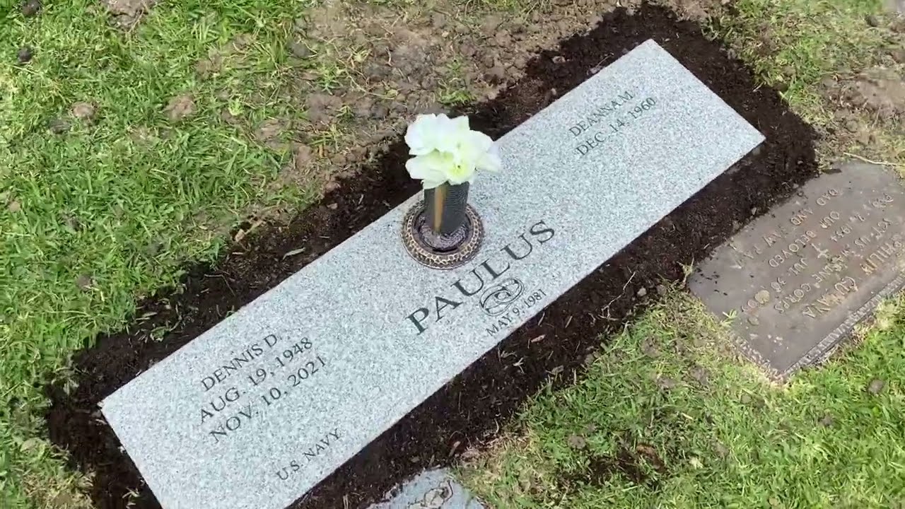 Grey Companion Flat Marker With Bronze Vase - Headstone Monument