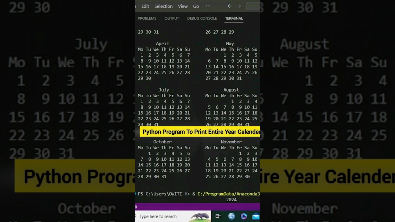 Calendar With Python #pythonprogramming