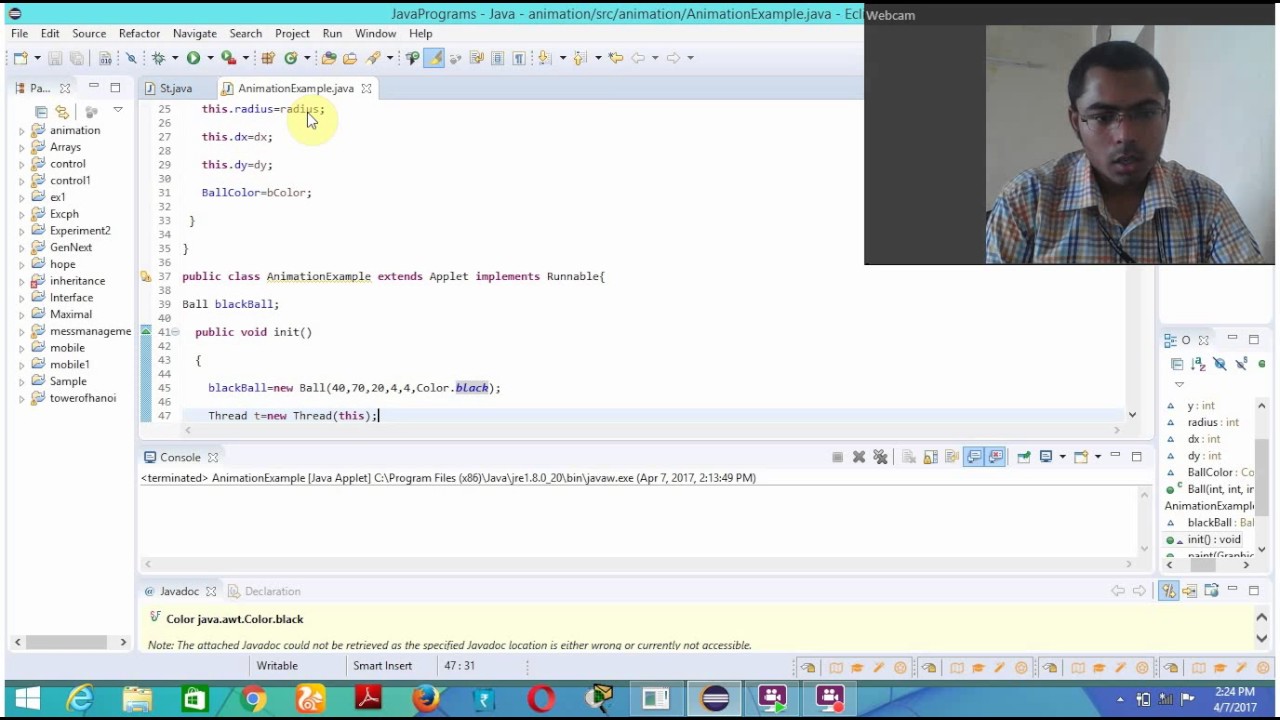 moving ball using applet animation