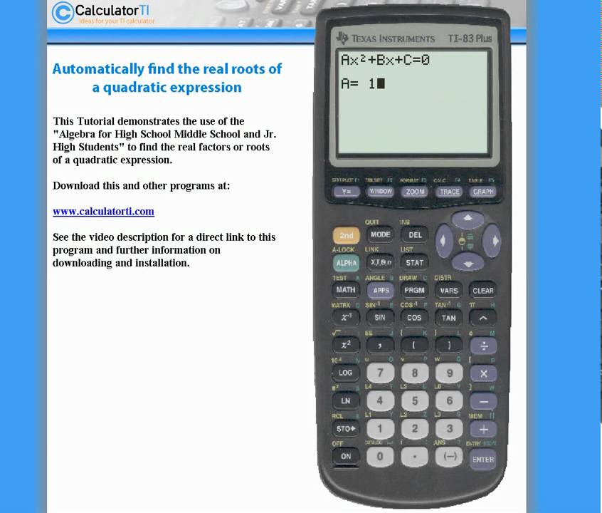 TI-83 Plus, TI-84 Plus - Solve a Quadratic Equation -  Find All Real Roots, Zeros