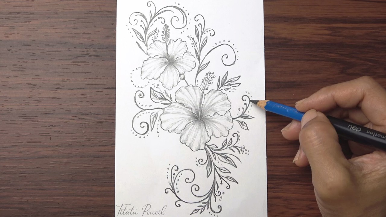 Drawing Hibiscus Flower Tattoo Design | Pencil drawing
