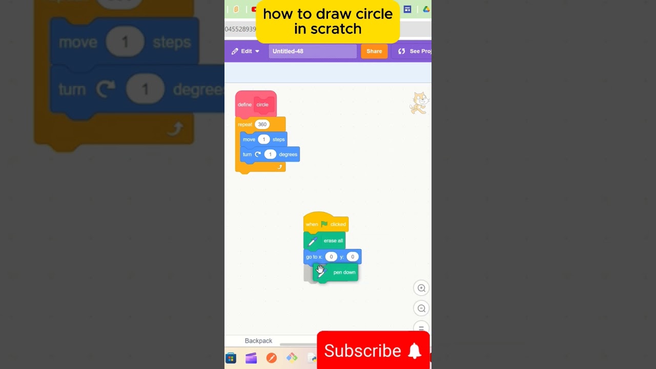 how to draw circle in scratch using pen art #scratch #turtle #kidscoding