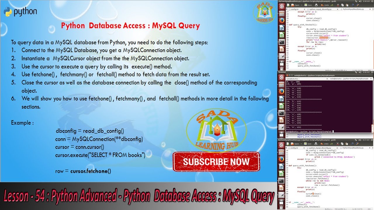 Lesson - 54 : Python Advanced - Python  Database Access : MySQL Query