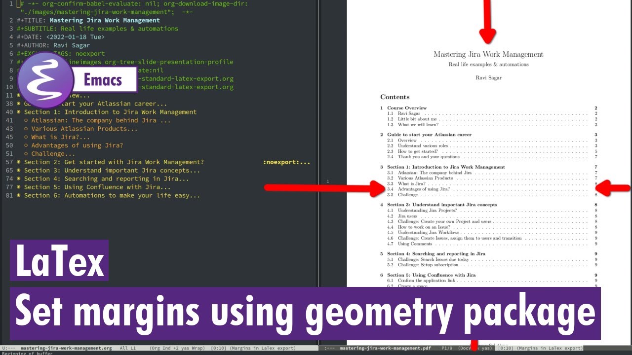Org-mode - Set margins using geometry package