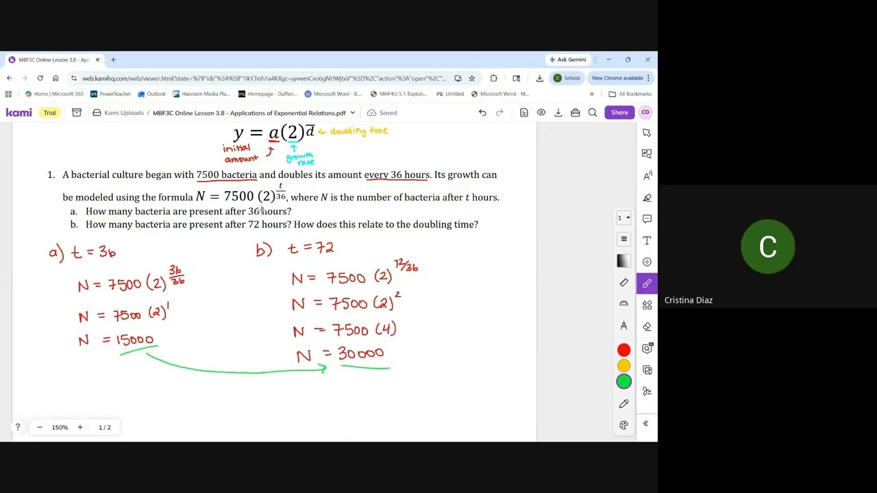 MBF3C Online - Lesson 3.8 - Applications of Exponential Relations