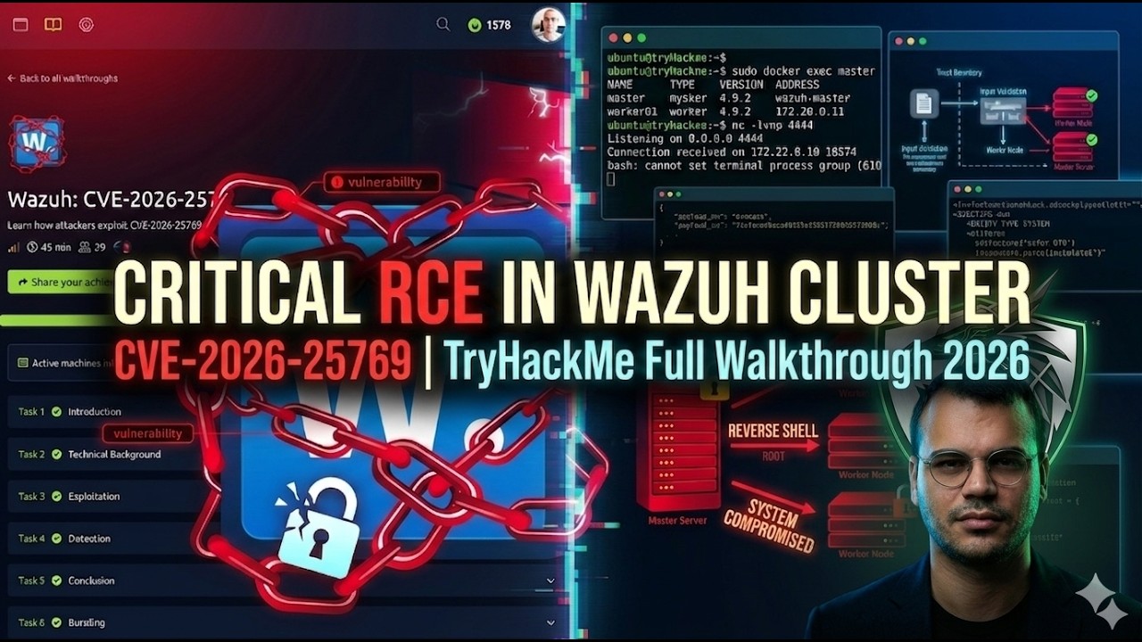 Critical RCE in Wazuh Cluster - CVE-2026-25769 | TryHackMe Wazuh Full Walkthrough 2026