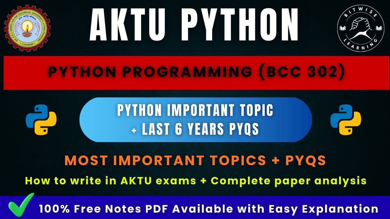 Python Programming last 6 year PYQs and Important Questions | AKTU B.Tech CSE (BCC302)