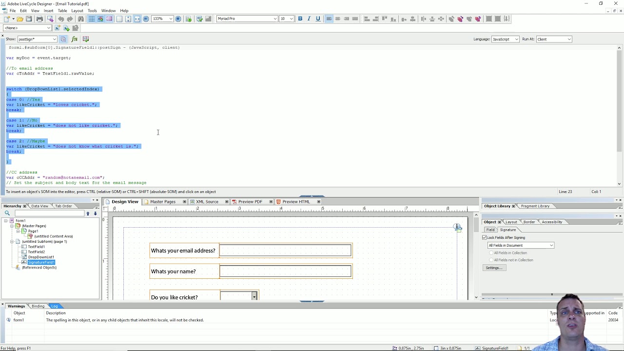 LiveCycle Tutorial - Email using JavaScript