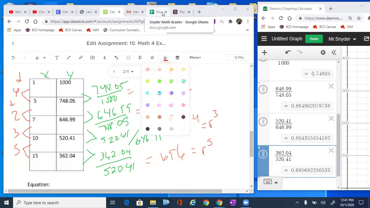 Building Exponential Equations from Table with Gaps in Points