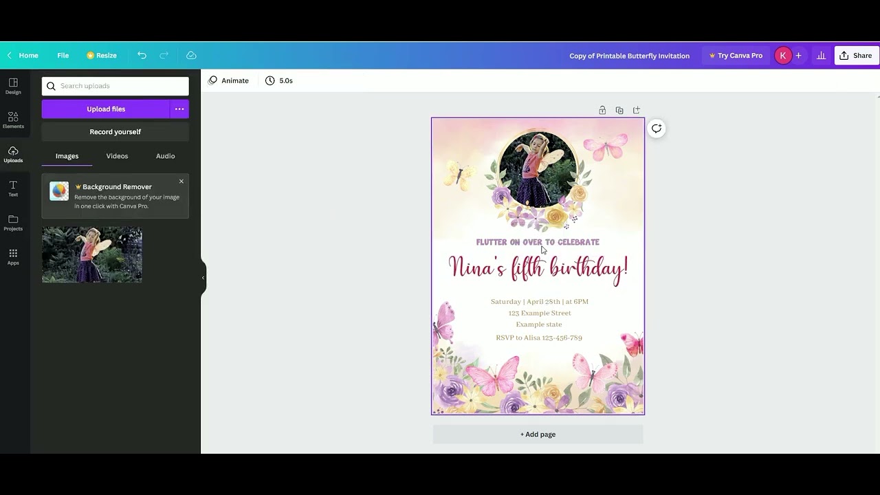 Canva Butterfly Invitation