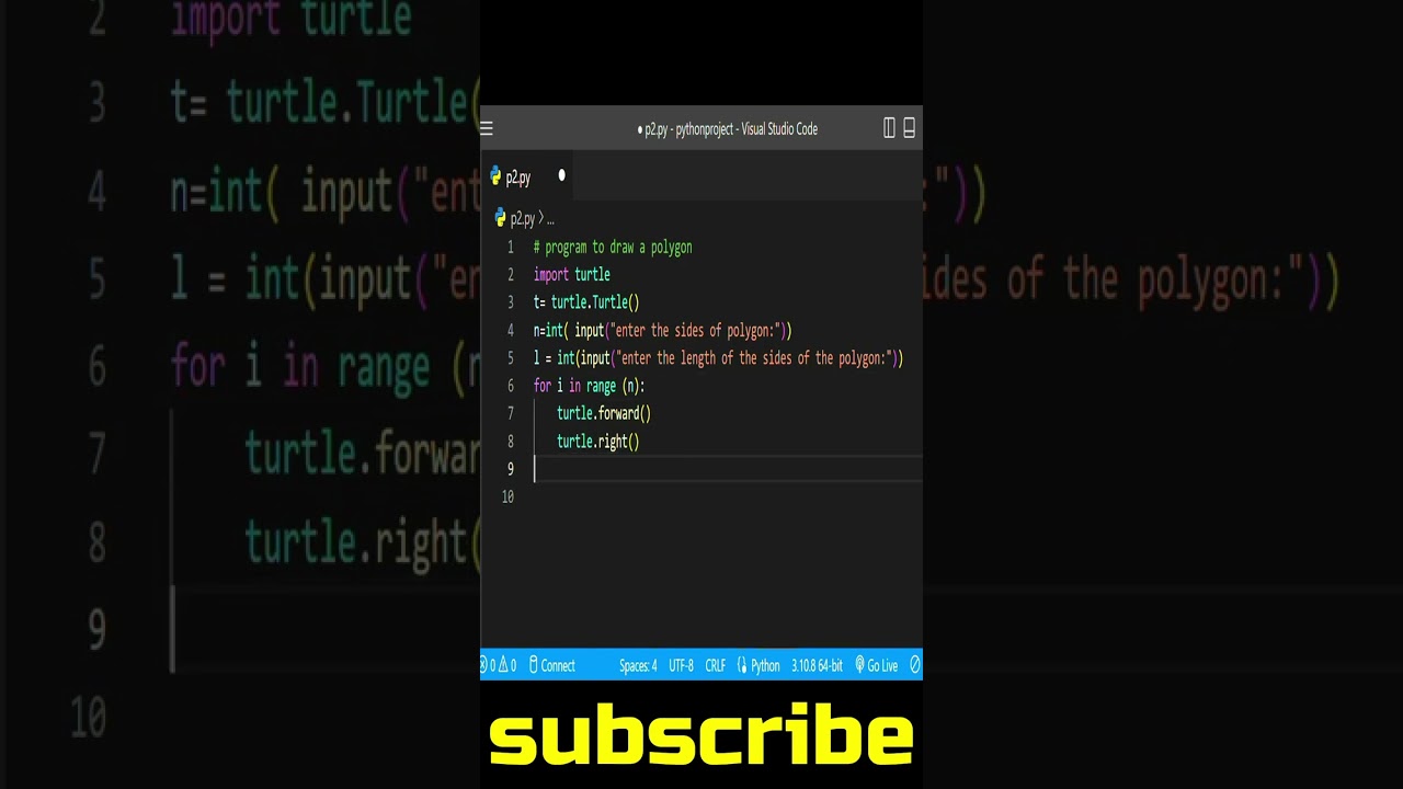 Python polygon shapes program using turtle #shorts #coders #coding #codingshortvideo #python