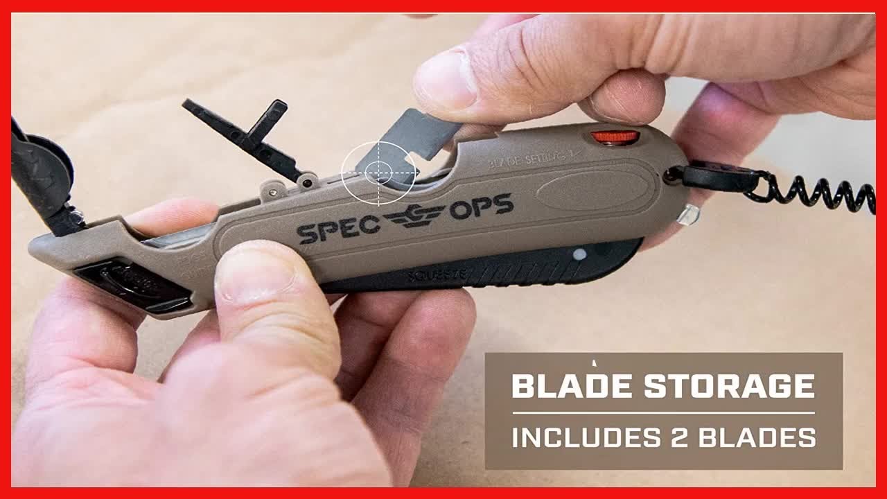 Spec Ops Tools Safety Knife Box Cutter, Includes Holster & Lanyard, 3% Donated to Veterans black/tan