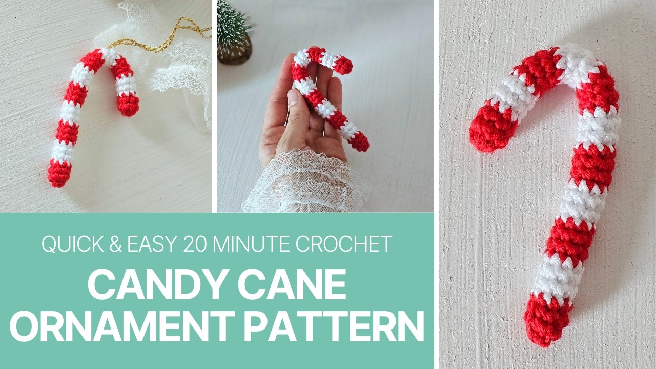 Quick & Easy 20 Minute Crochet Candy Cane Christmas Ornament Pattern