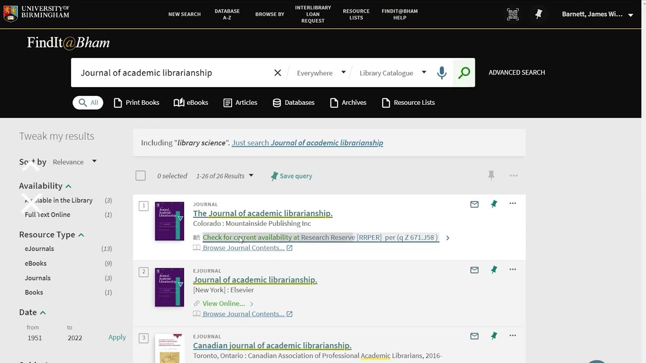 Using FindIt@Bham to search for journals