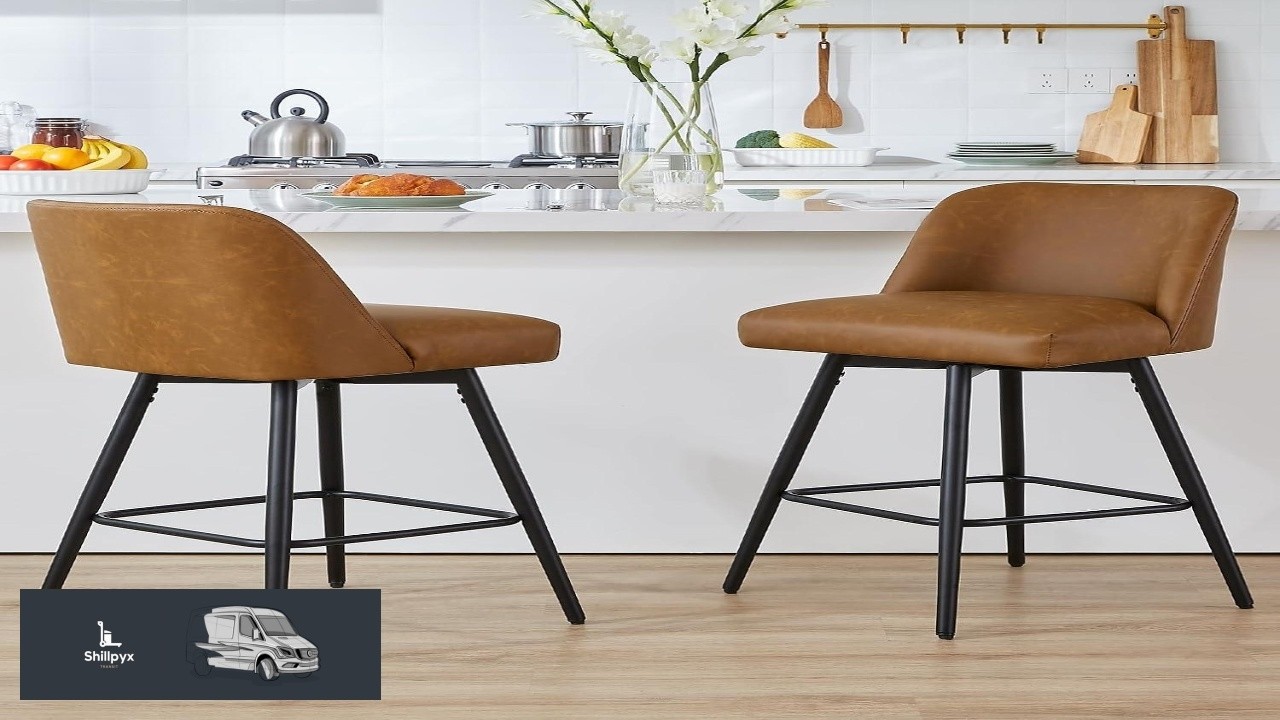 360Swivel Counter Height Bar Stools Set of 2 Upholstered Morden Kitchen Barstools