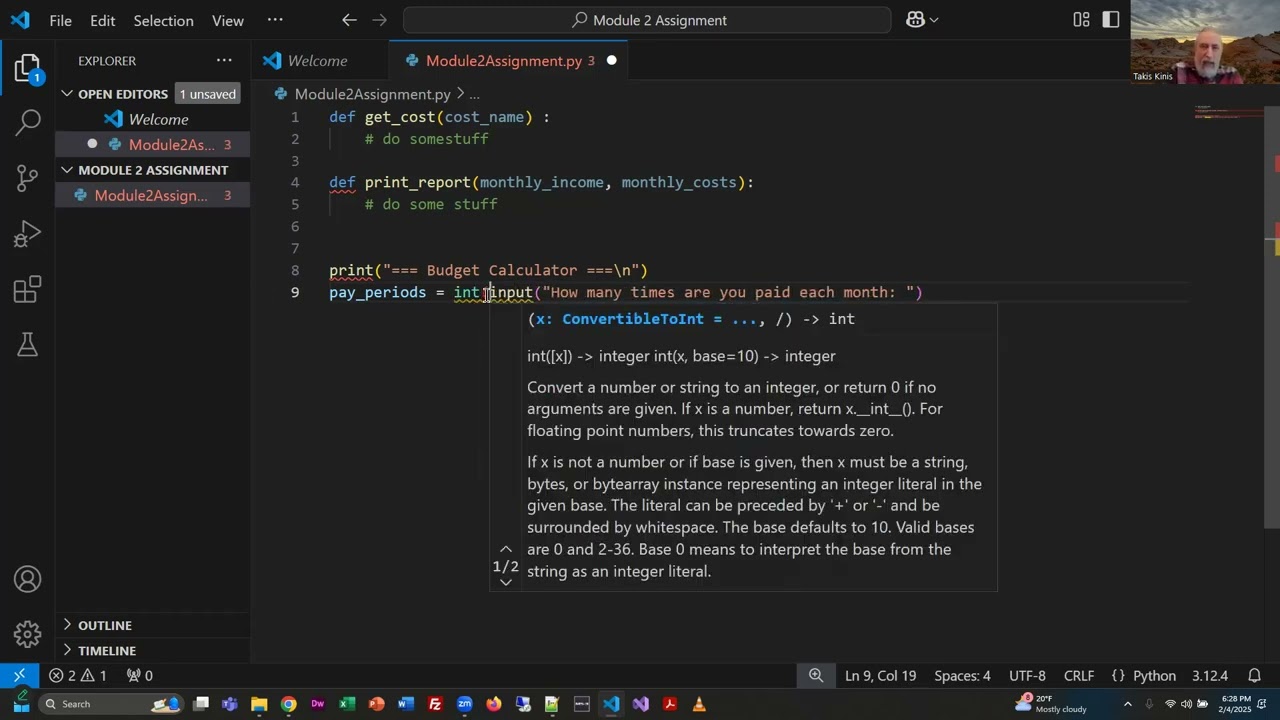 Python Programming - Module 2 Assignment - Coding a Budget Calculator - Spring 2025