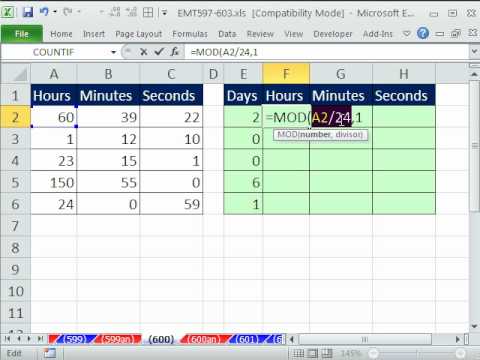 Excel Magic Trick 600: Convert Hours to Days & Hours using MOD & INT functions