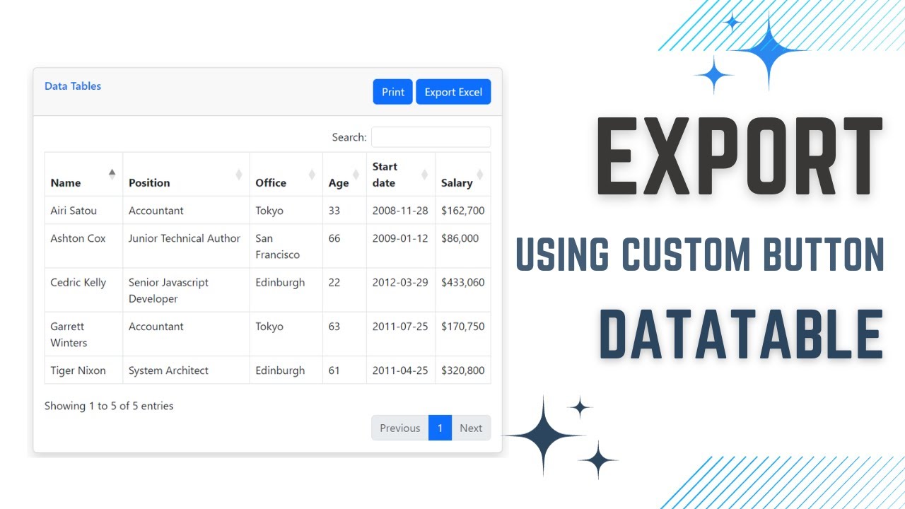 How to Export DataTable to Excel, PDF & CSV Using Custom Button | jQuery DataTables