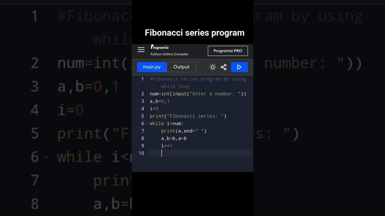 Fibonacci series program by using (while loop)-python #coding #programming #python