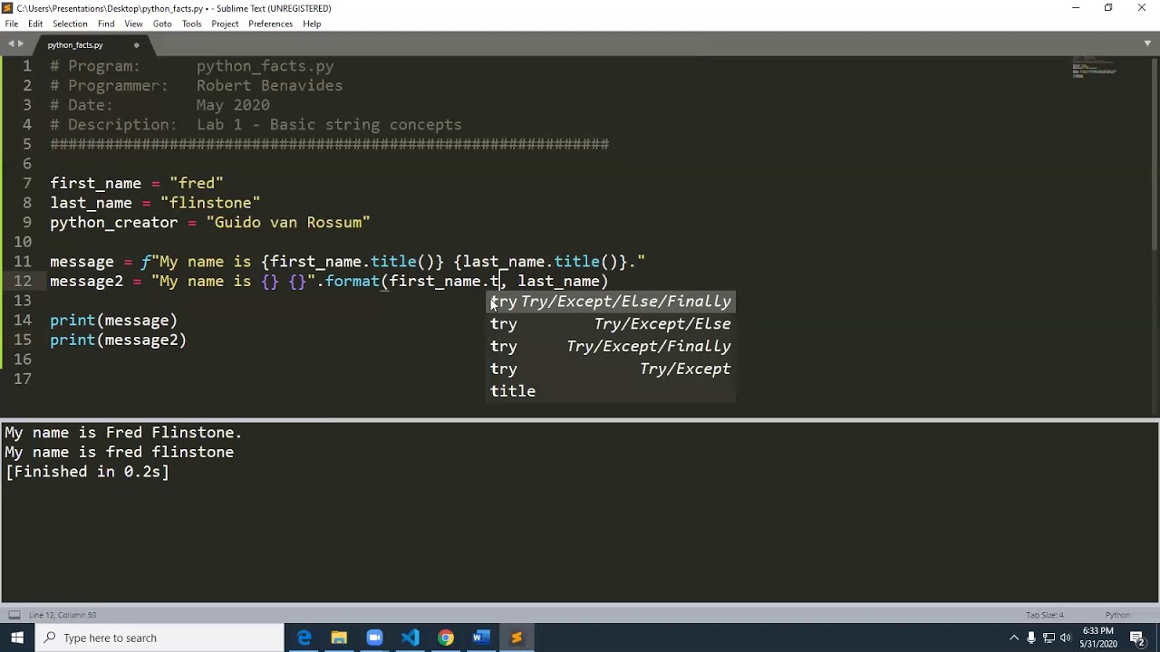 Lab 1 - python_facts.py