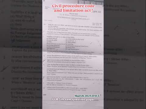 Civil Procedure Code and Limitation Act ! LLB 5th sem question paper #davv #cpc #limitationact #2025